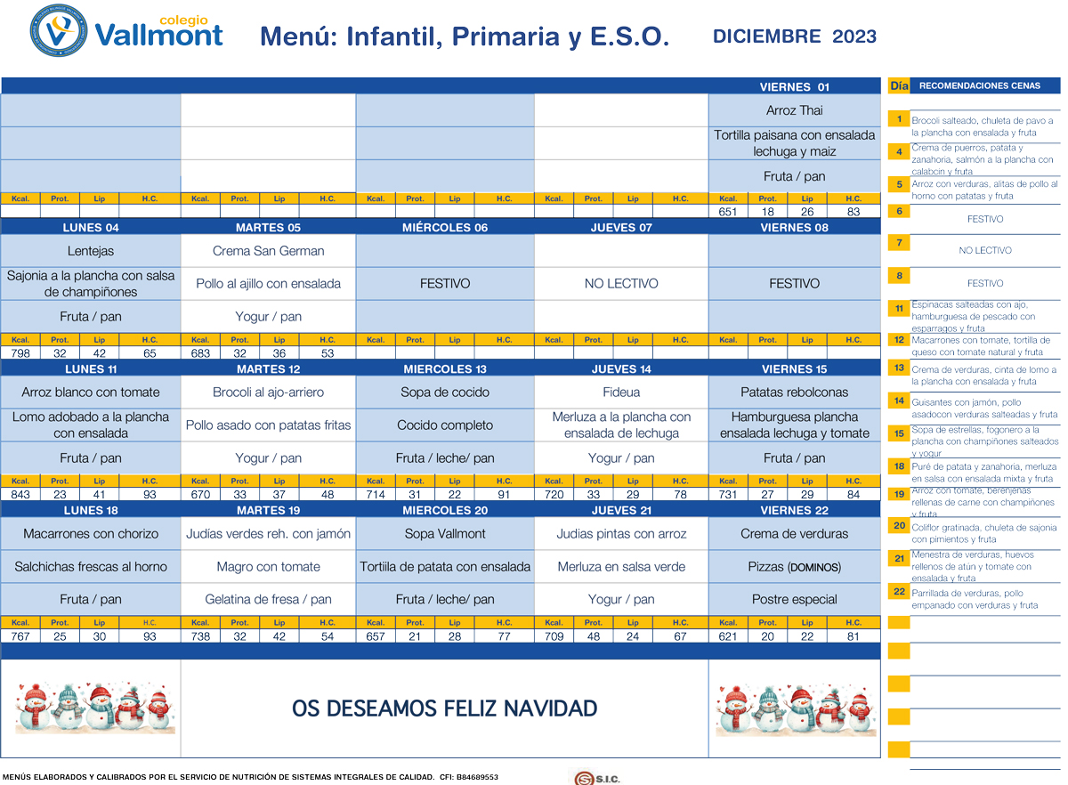 Menú Vallmont – Colegio Bilingüe Vallmont