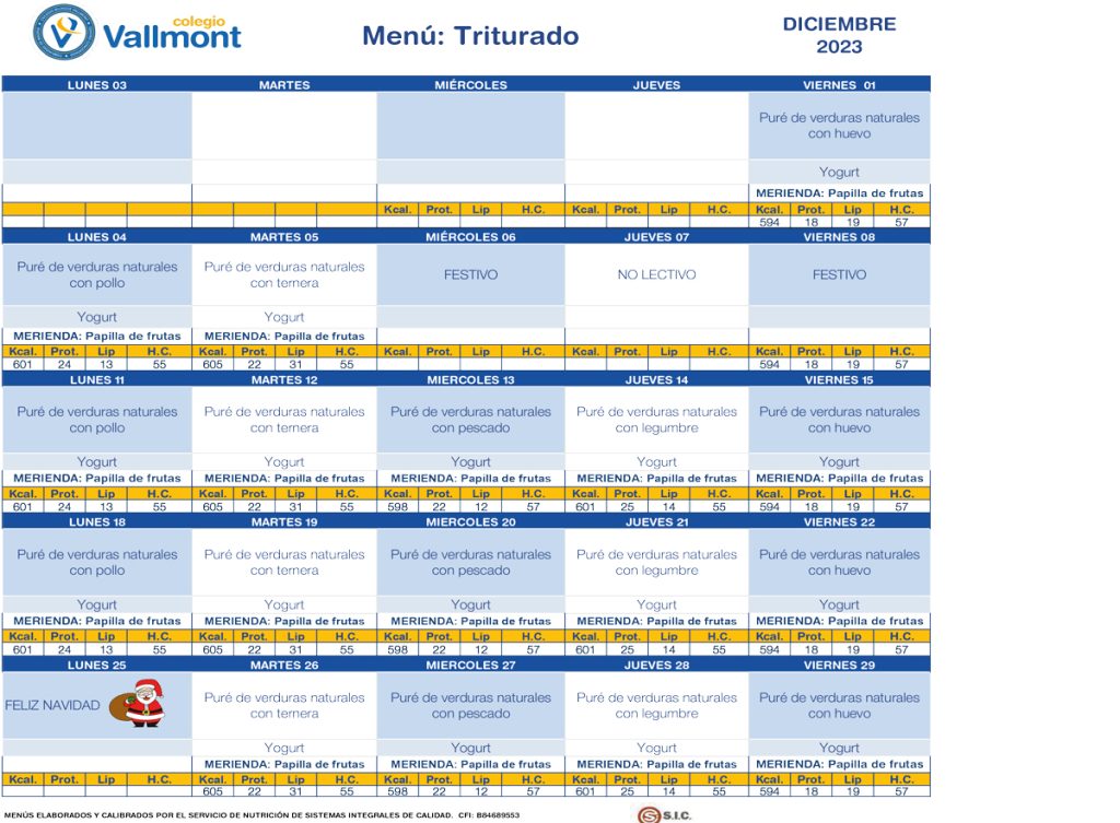 Menú Vallmont – Colegio Bilingüe Vallmont